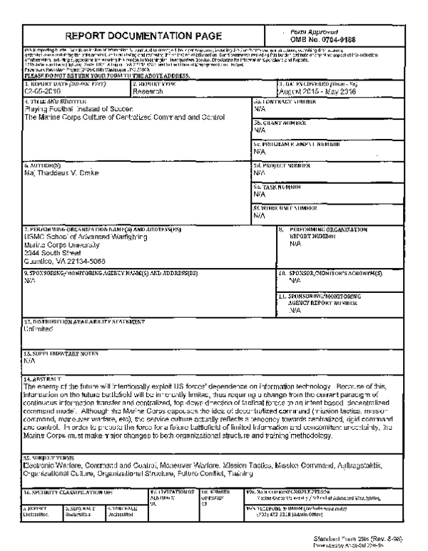 (PDF) Playing Football Instead of Soccer: The Marine Corps Culture of ...