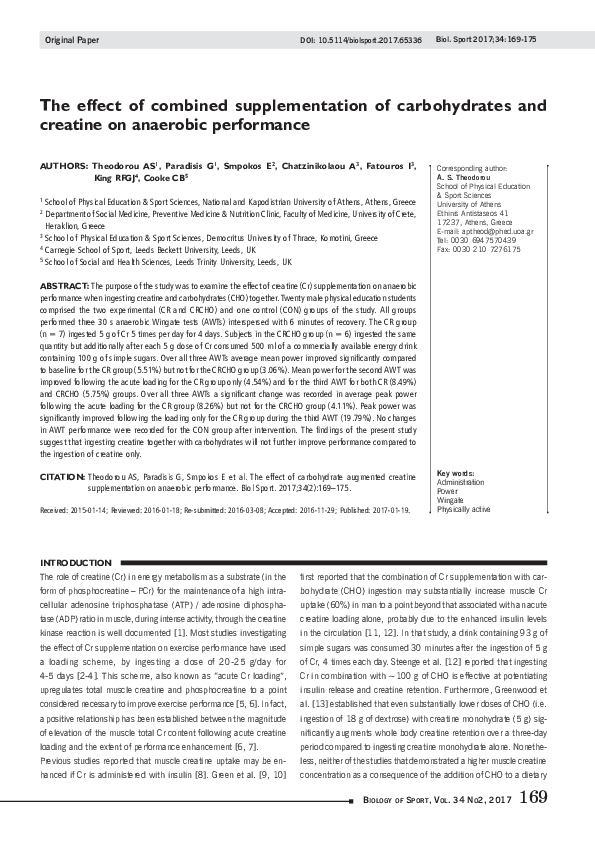 (PDF) Combined carbohydrate and creatine ingestion