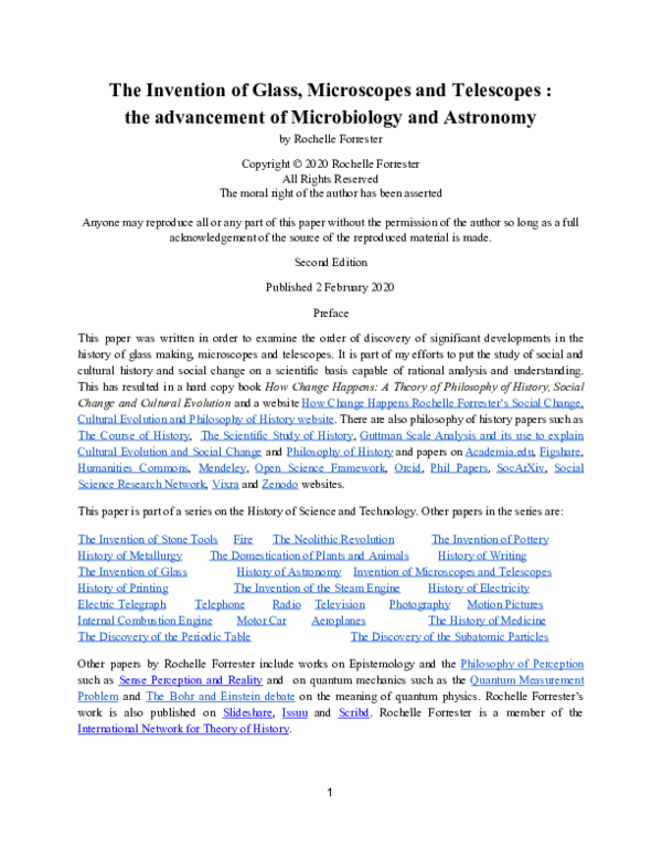 (PDF) The Invention of Glass, Microscopes and Telescopes : the ...