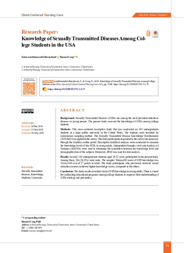 (PDF) Knowledge of Sexually Transmitted Diseases Among College Students ...