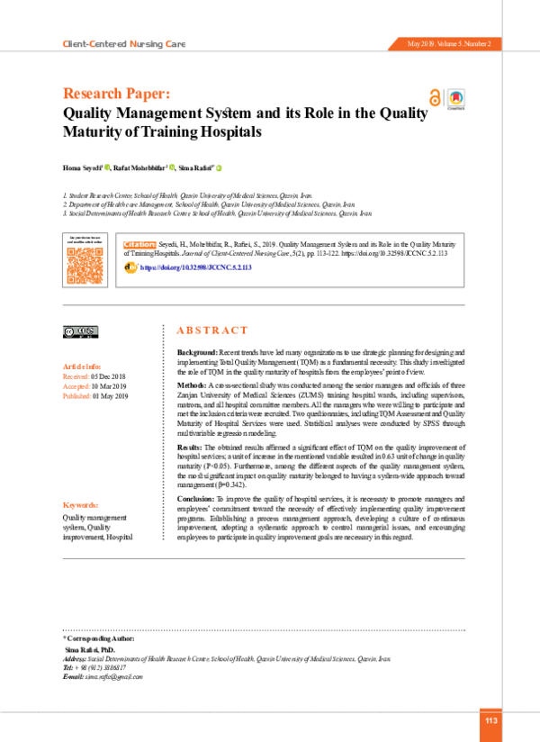 (PDF) Quality Management System and its Role in the Quality Maturity of ...