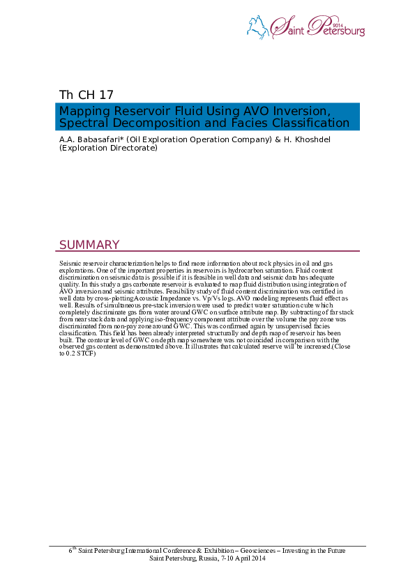 Pdf Mapping Reservoir Fluid Using Avo Inversion Spectral Decomposition And Facies Classification