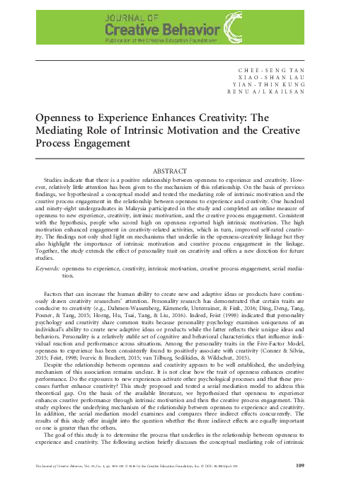 (PDF) Openness to Experience Enhances Creativity: The Mediating Role of ...