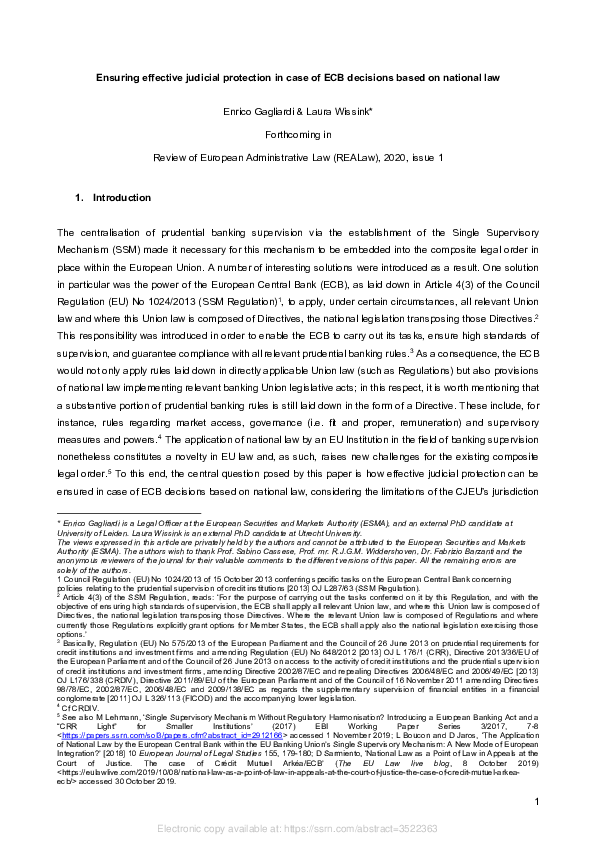 (PDF) Ensuring effective judicial protection in case of ECB decisions ...