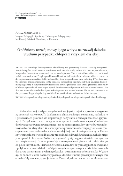 (PDF) Anna Michalczyk: Opóźniony rozwój mowy i jego wpływ na rozwój ...