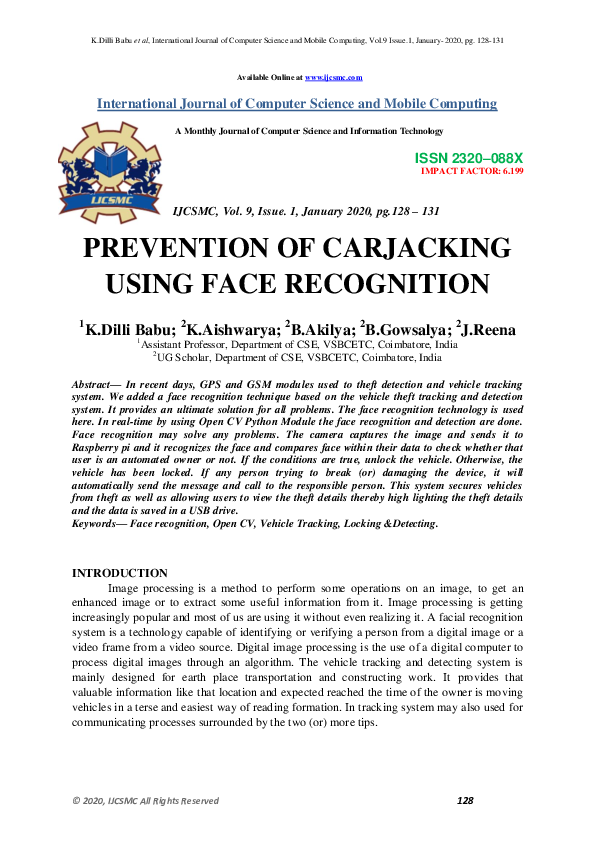 (PDF) PREVENTION OF CARJACKING USING FACE RECOGNITION﻿