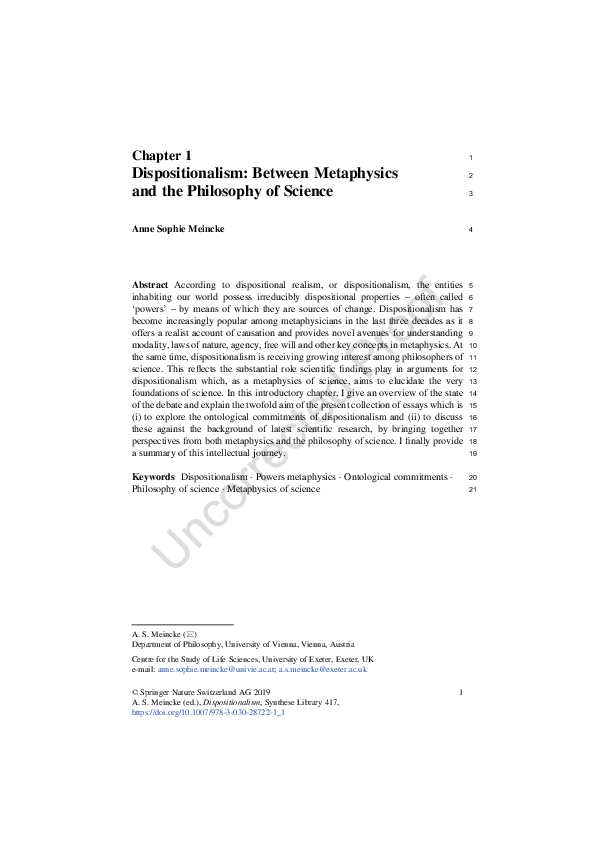 (PDF) Dispositionalism: Between Metaphysics and the Philosophy of Science