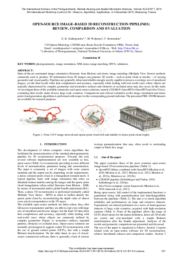 (PDF) Open-source image-based 3D reconstruction pipelines: review, comparison and evaluation