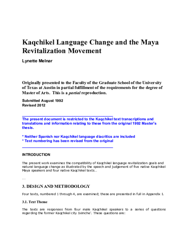 (PDF) Kaqchikel language change and the Maya Revitalization Movement