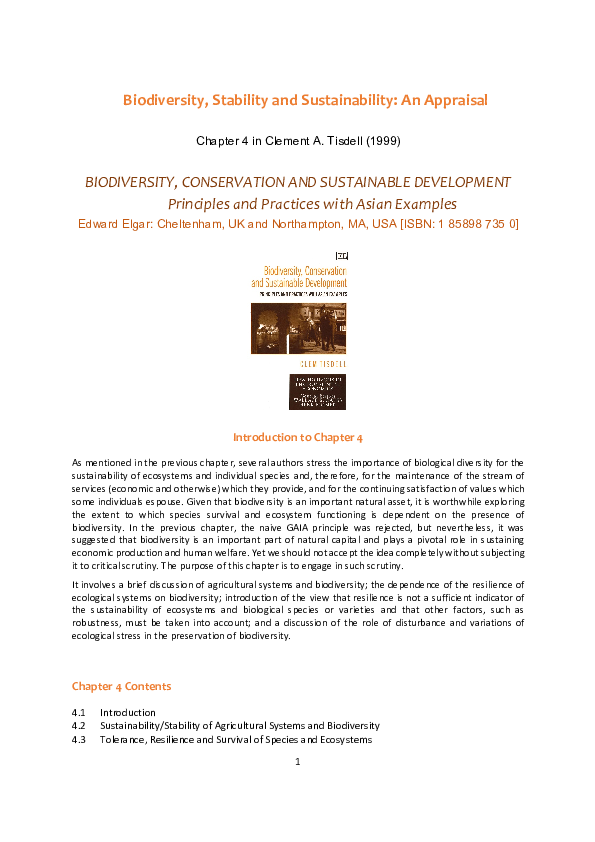 (PDF) Biodiversity, Stability and Sustainability: An Appraisal Summary ...