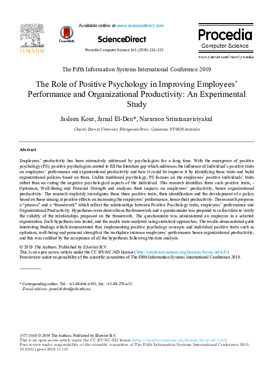 (PDF) The Role of Positive Psychology in Improving Employees ...