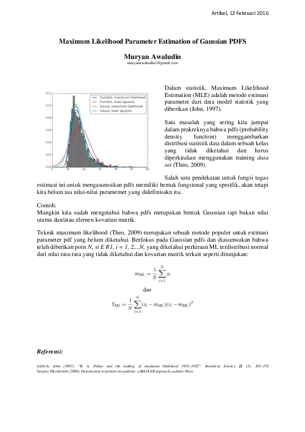 (PDF) Maximum Likelihood Parameter Estimation of Gaussian PDFS (PDF) Maximum Likelihood Parameter Estimation of Gaussian PDFS