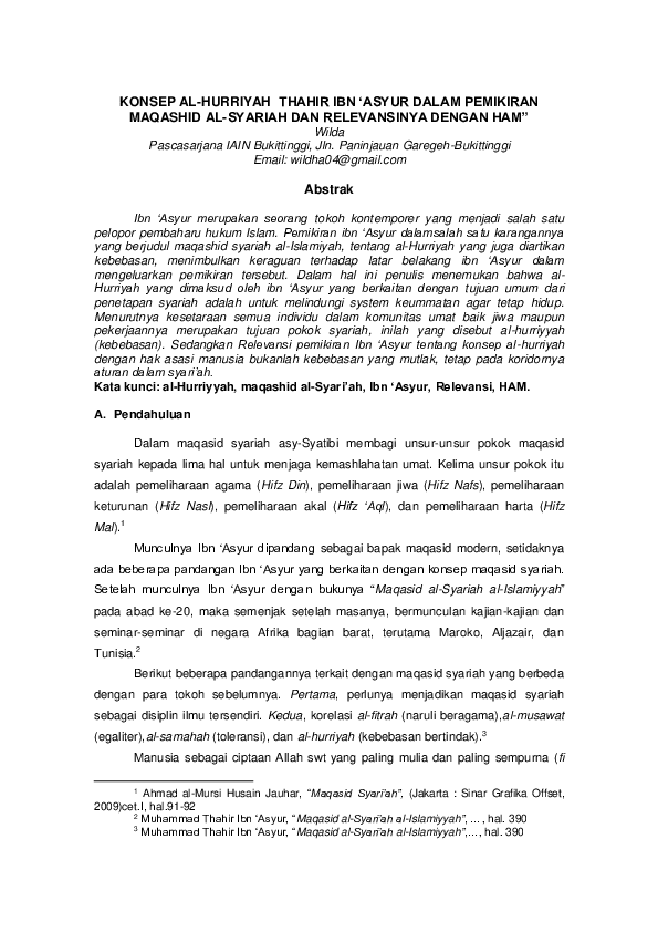 (PDF) KONSEP AL-HURRIYAH THAHIR IBN 'ASYUR DALAM PEMIKIRAN MAQASHID AL ...