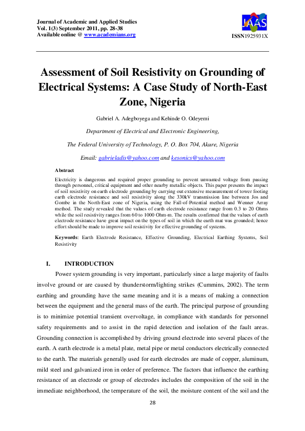 (PDF) Assessment of Soil Resistivity on Ground
