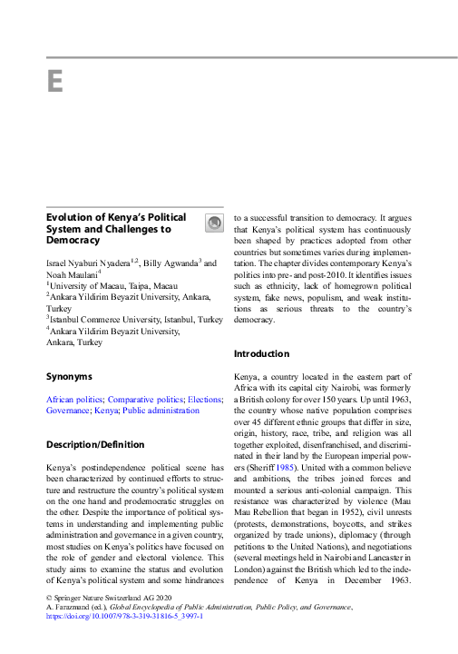 (PDF) Evolution of Kenya's Political System and Challenges to Democracy