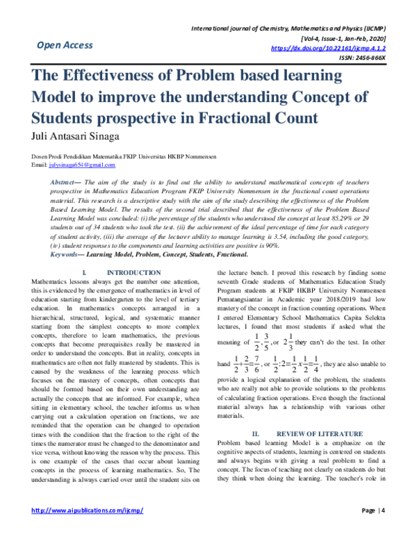Pdf The Effectiveness Of Problem Based Learning Model To Improve The