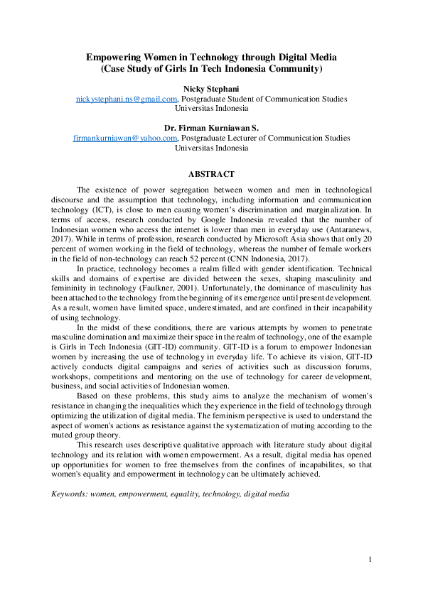 (PDF) Empowering Women in Technology through Digital Media (Case Study ...