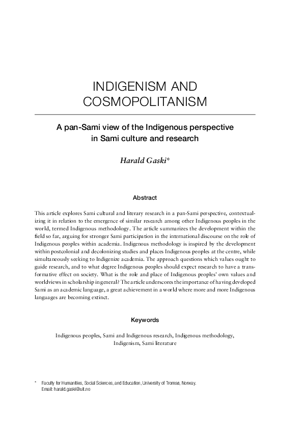 INDIGENISM AND COSMOPOLITANISM A pan-Sami view of the Indigenous ...