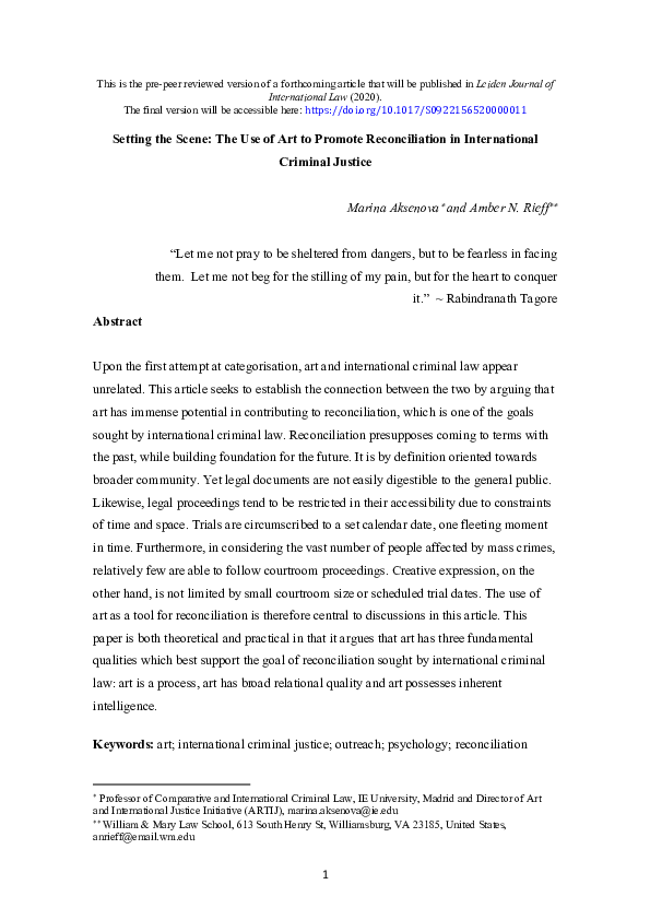 (PDF) Setting the Scene: The Use of Art to Promote Reconciliation in ...