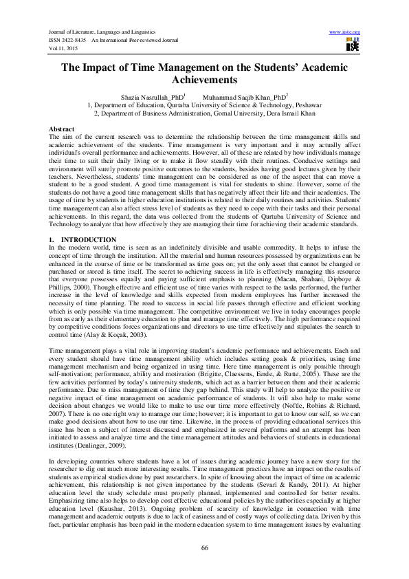 (PDF) The Impact of Time Management on the Students' Academic Achievements