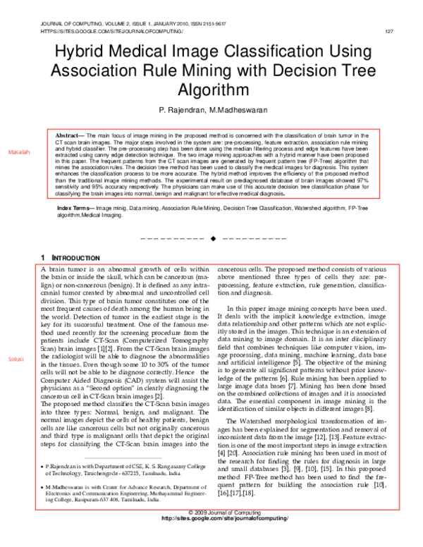 (PDF) Hybrid Medical Image Classification Using Association Rule Mining with Decision Tree Algorithm