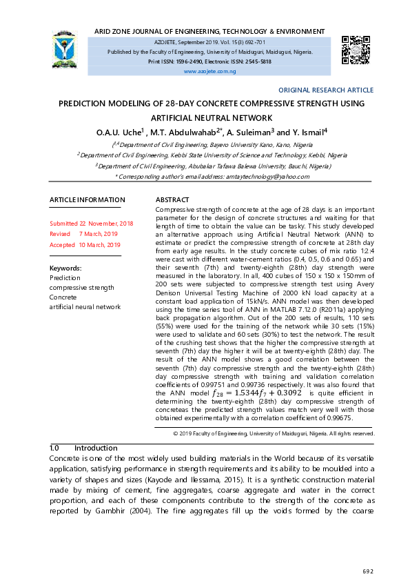 (PDF) PREDICTION MODELING OF 28-DAY CONCRETE COMPRESSIVE STRENGTH USING ...