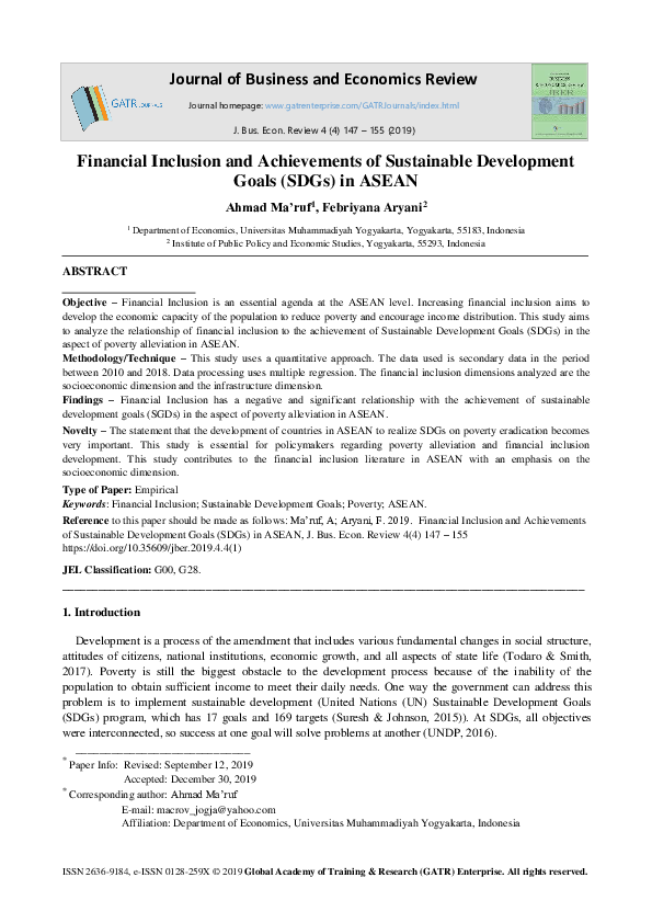 (PDF) Financial Inclusion and Achievements of Sustainable Development ...