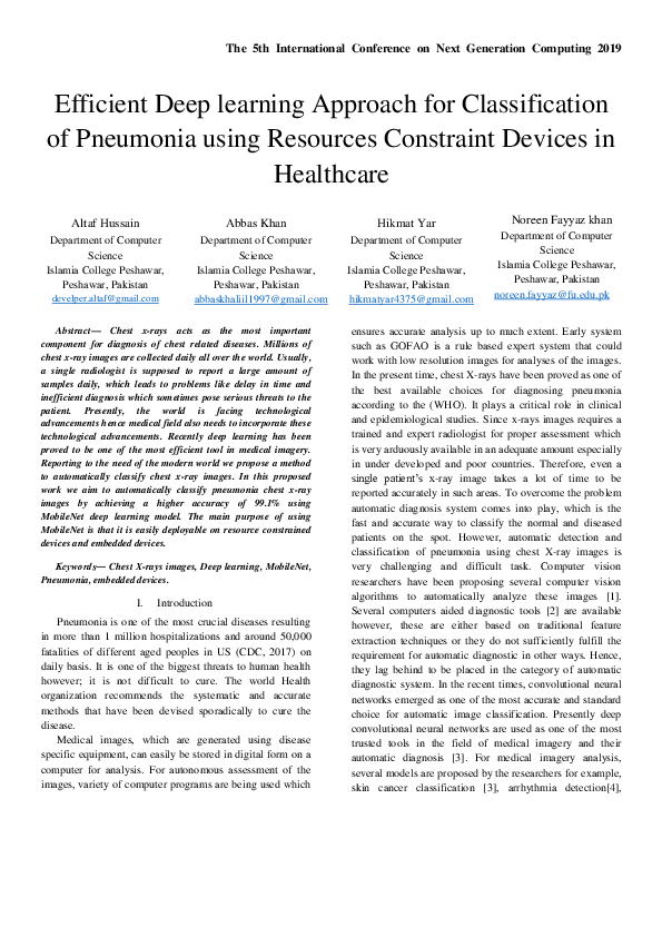 Pdf Efficient Deep Learning Approach For Classification Of Pneumonia Using Resources