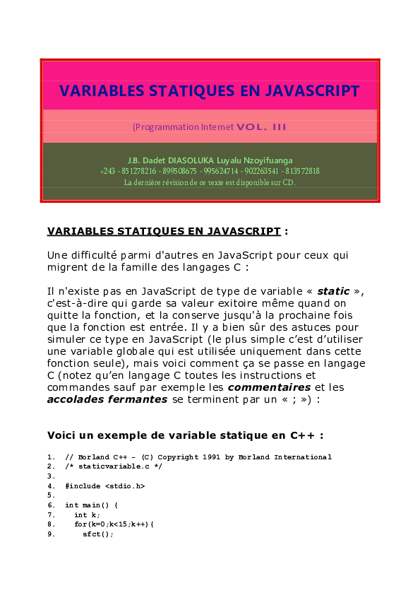(DOC) Variables Statiques en JavaScript