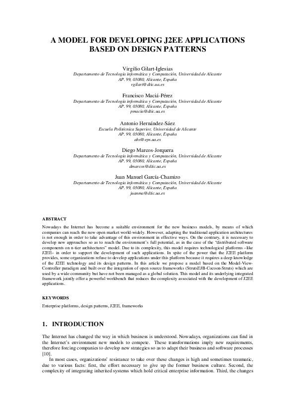 Pdf A Model For Developing J2ee Applications Based On Design Patterns 