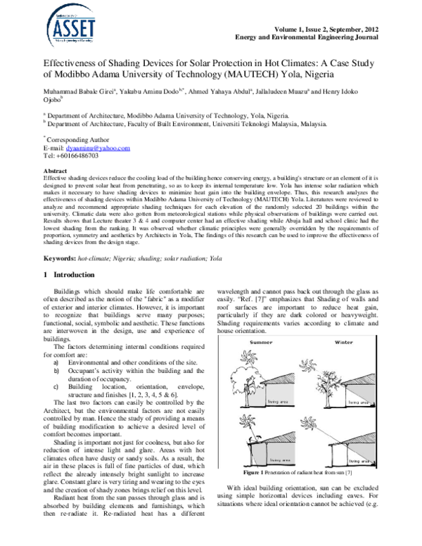 (PDF) Effectiveness of Shading Devices for Solar Protection in Hot ...