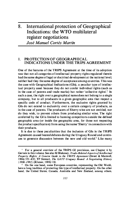 (PDF) International protection of GIs 8. International protection of ...