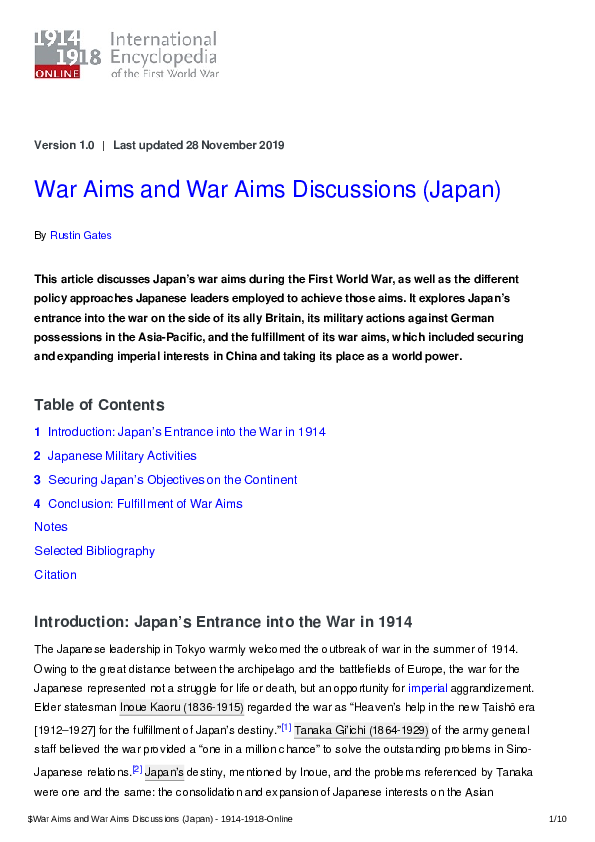 (PDF) War Aims and War Aims Discussions (Japan)