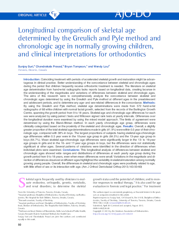 (PDF) Longitudinal comparison of skeletal age determined by the ...