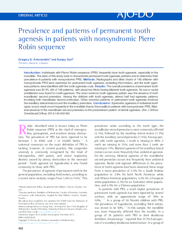 (PDF) Prevalence and patterns of permanent tooth agenesis in patients ...