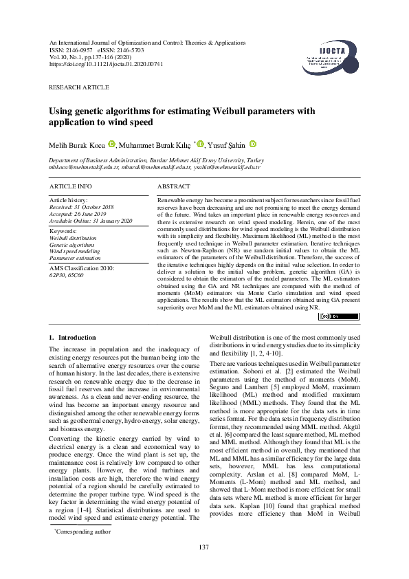 Pdf Using Genetic Algorithms For Estimating Weibull Parameters With