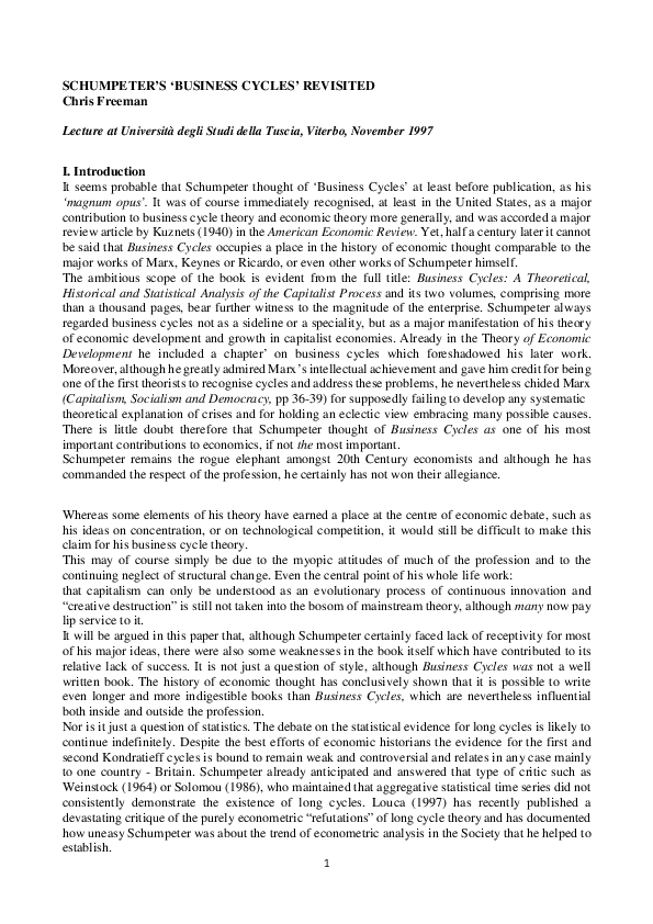 (PDF) Schumpeter's Business Cycles Revisited