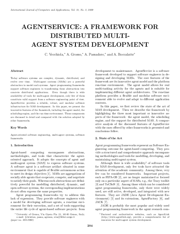 Pdf Agentservice A Framework For Distributed Multi Agent System Development ” To Be Published