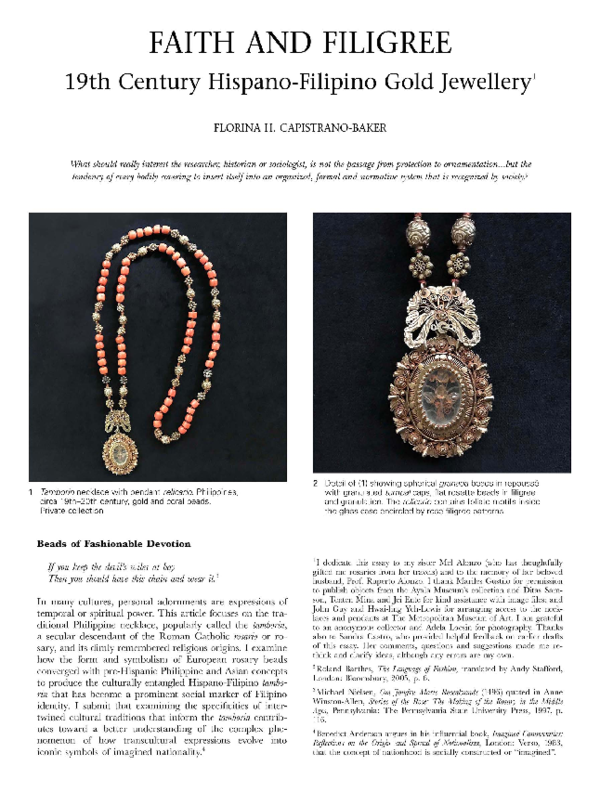 (PDF) Faith and Filigree: 19th century Hispano-Filipino Gold Jewellery