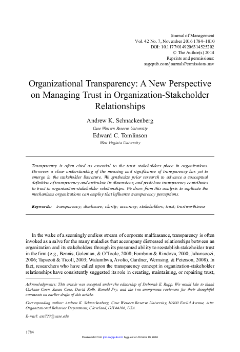 (PDF) Organizational Transparency: A New Perspective on Managing Trust ...