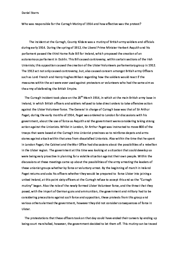 (PDF) Who was responsible for the Curragh Mutiny of 1914 and how ...