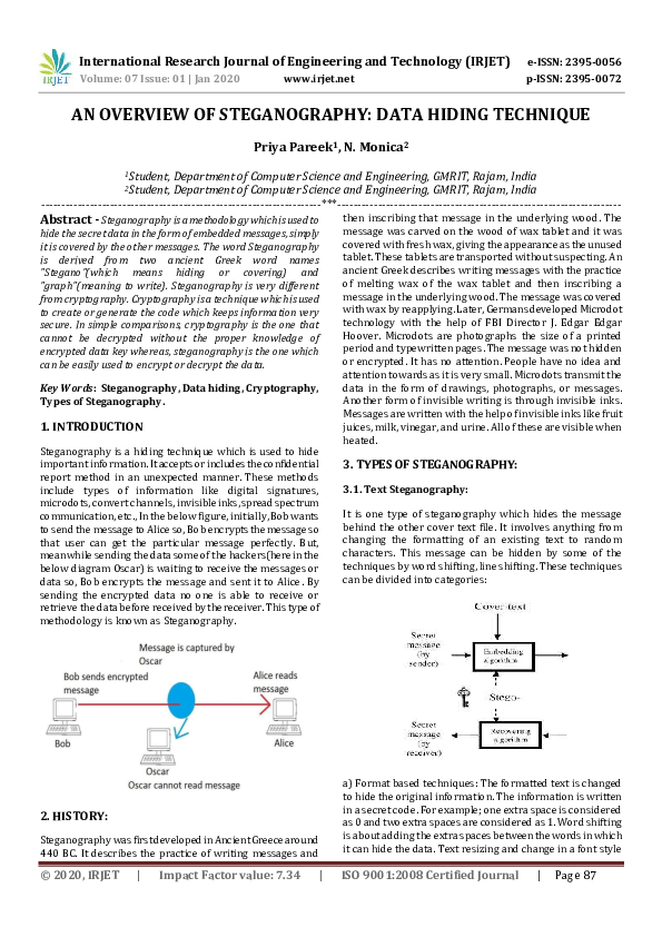 (PDF) IRJET- AN OVERVIEW OF STEGANOGRAPHY: DATA HIDING TECHNIQUE