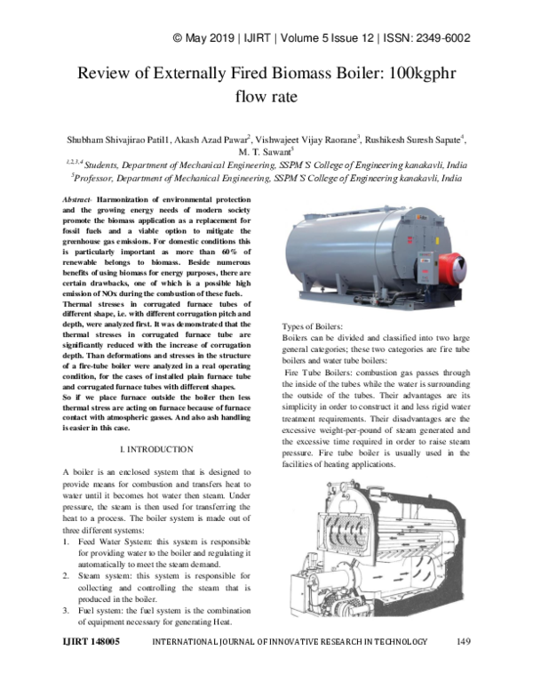 (PDF) Review of Externally Fired Biomass Boiler: 100kgphr flow rate