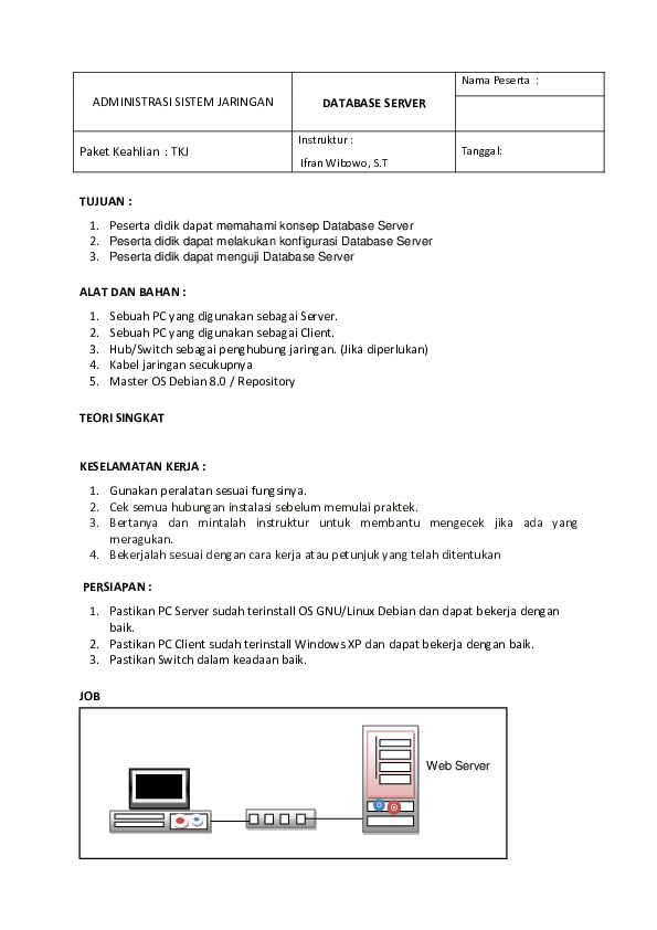 (DOC) ADMINISTRASI SISTEM JARINGAN DATABASE SERVER TUJUAN