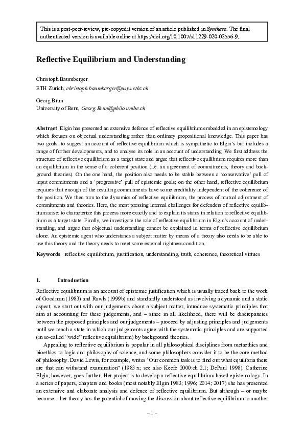 (PDF) Reflective Equilibrium and Understanding
