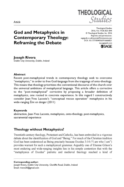 (PDF) God and Metaphysics in Contemporary Theology: Reframing the Debate