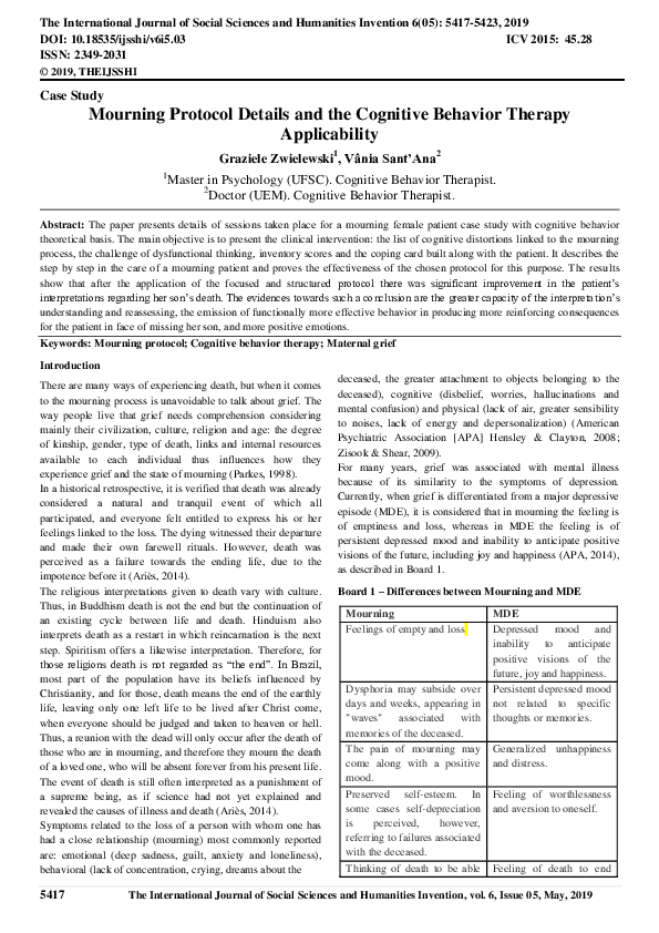 (PDF) Mourning Protocol Details and the Cognitive Behavior Therapy ...