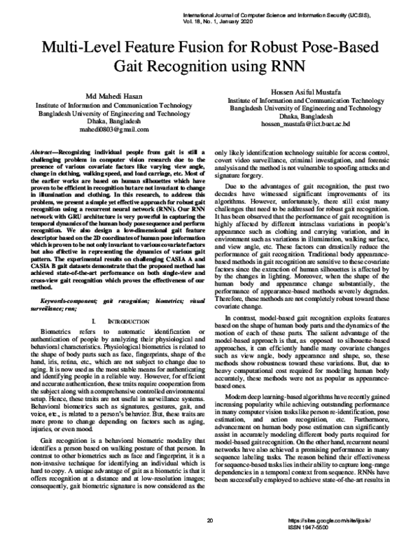 Pdf Multi Level Feature Fusion For Robust Pose Based Gait Recognition Using Rnn