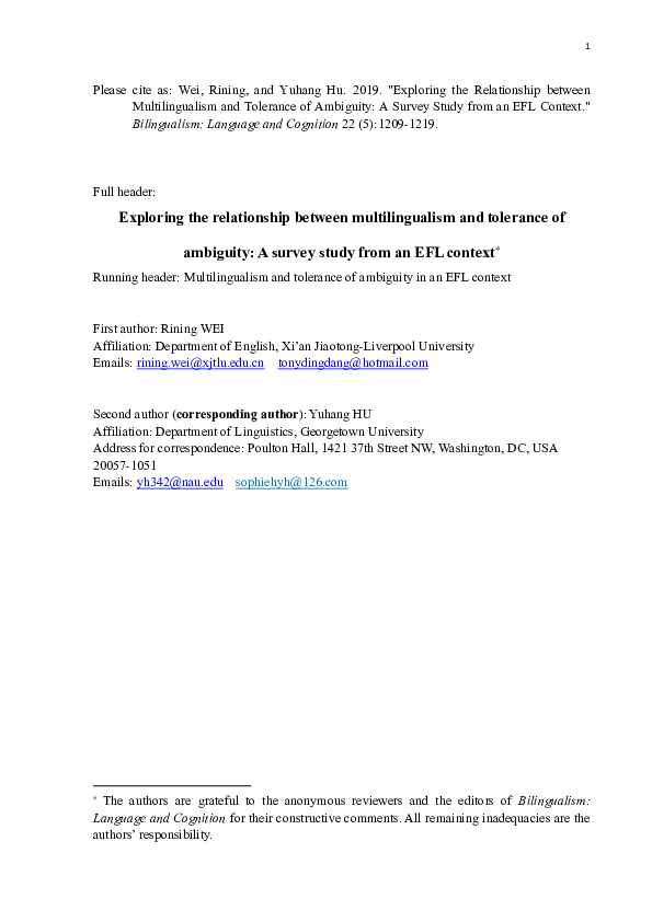 (PDF) Exploring the Relationship between Multilingualism and Tolerance ...