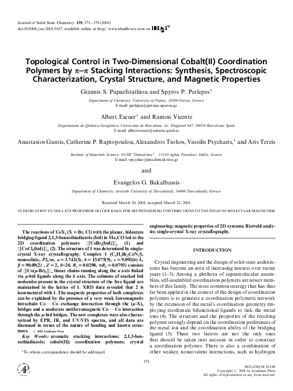 (PDF) Topological Control in Two-Dimensional Cobalt(II) Coordination Polymers by π–π Stacking ...
